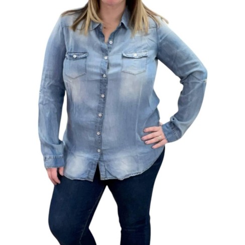 Women's Tencel Denim Shirt - Vanilla Sky 3x : Target
