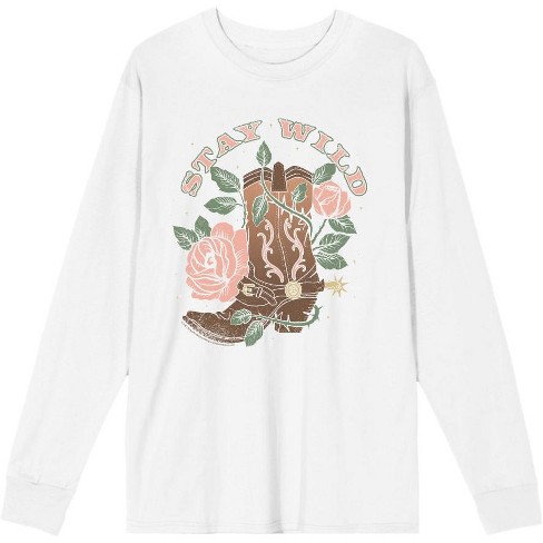 Vintage Country Stay Wild Adult White Crew Neck Long Sleeve Tee-medium ...