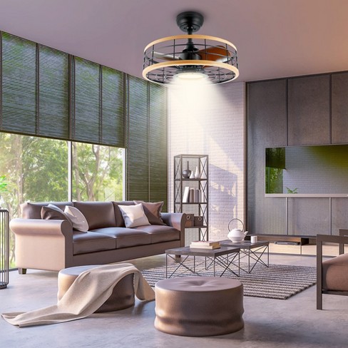 Lovmor 16'' Ceiling Fans With Lights And Remote, Caged Ceiling Fan With ...