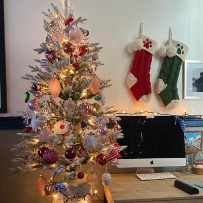 4.5ft Pre-lit Potted Flocked Scandinavian Fir Artificial Christmas Tree ...