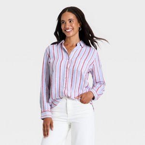 Women's Long Sleeve Linen Collared Button-Down Shirt - Universal Thread ...