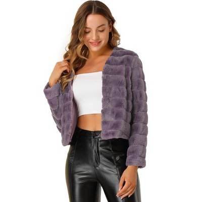 Allegra K Women's Winter Warm Cropped Collarless Faux Fur Fluffy Jacket : Target