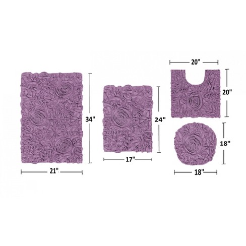 Set Of 4 Bell Flower Collection Purple Cotton Floral Pattern Tufted ...