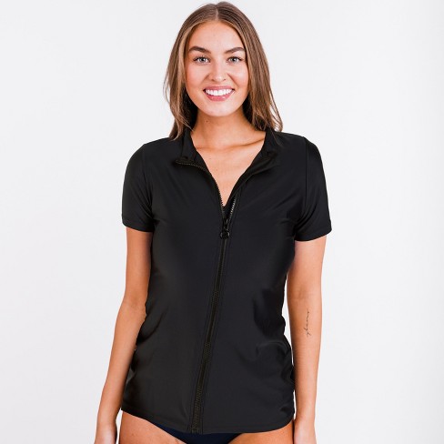Calypsa Women's Full-zip Short Sleeve Upf 50+ Adele Swim Top - Black ...