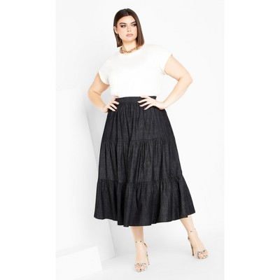 City Chic | Women's Plus Size Denim Tier Skirt - Black - 22w : Target