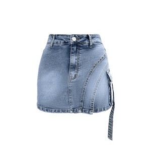 YESFASHION Women High Waist Skort A Line Wide Leg Stretch Jean Mini ...