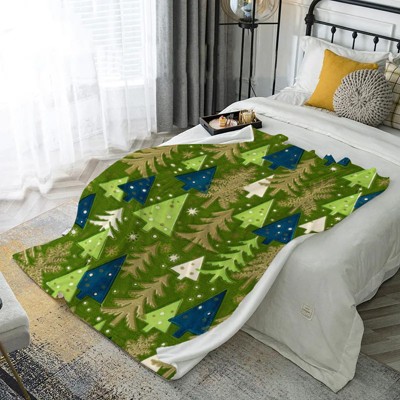 Flannel Christmas Tree Blanket - Green & Golden Plaid-like Pine Tree ...