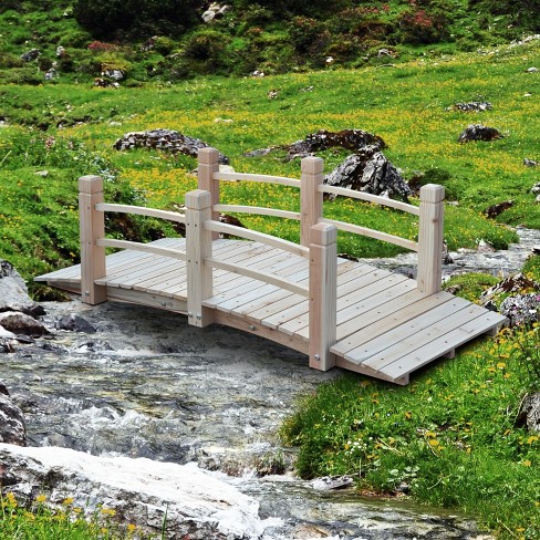 Outsunny 5 Ft Wooden Garden Bridge Arc Footbridge With Railings For ...