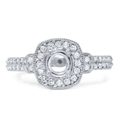 Pompeii3 1/2ct Cushion Halo Diamond Engagement Ring Setting Semi Mount 14k White Gold - Size 6.5 ...
