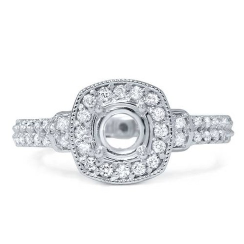 Pompeii3 1/2ct Cushion Halo Diamond Engagement Ring Setting Semi Mount 14k White Gold - Size 6.5 ...