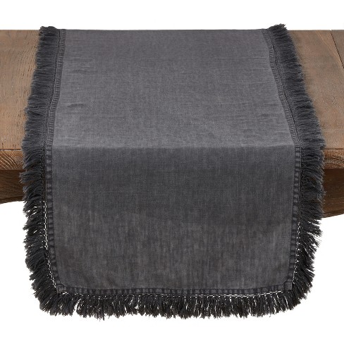 Saro Lifestyle 100% Linen Stonewashed Fringe Table Runner, 16"x72 ...