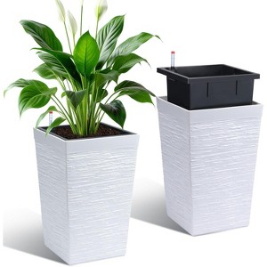 Self Watering Planter Set of 2,Large Square Plant Pots with Water Level ...