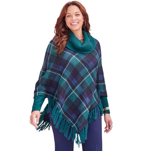 Catherines Women's Plus Size Fringe Duster Duet - 0x/1x, Green Plaid ...