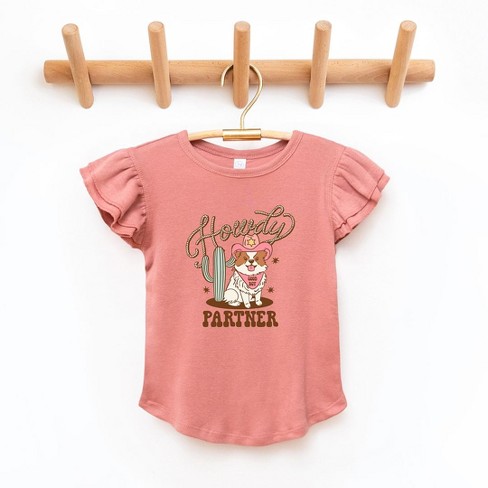 The Juniper Shop Howdy Partner Dog Toddler Flutter Sleeve Tee - 2t ...