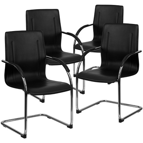 Emma And Oliver 4 Pack Black Vinyl Side Reception Chair W/ Chrome Sled ...