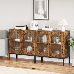 Whizmax 2 Set Sideboard Buffet Cabinet with Glass Doors Rattan Storage Cabinet with Adjustable Shelves for Dining Room Kitchen Living Room Brown