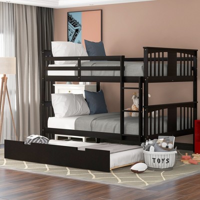 Xiyuyeu Full Over Full Bunk Bed With Guardrail And Twin Size Trundle,modern Noise Reduced Loft ...