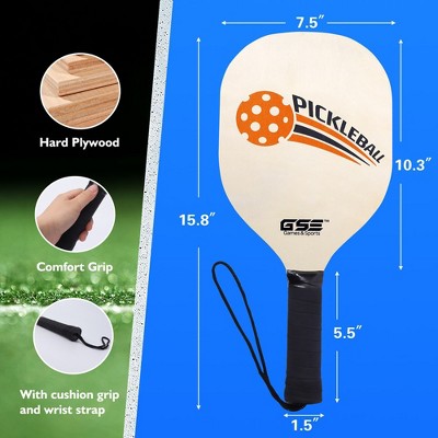 Gse Pickleball Complete Set With Pickleball Net, 4 Wooden Paddles, 6 ...
