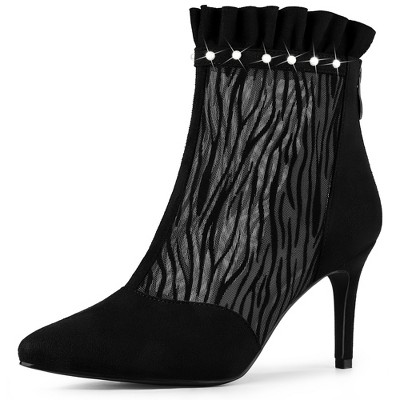 Allegra K Women's Mesh Stiletto High Heels Booties Ruffle Ankle Boots ...