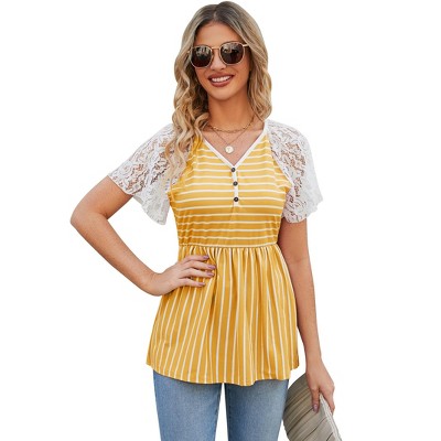 Womens V Neck Shirts Short Sleeve T Shirts For Women Lace Sleeve Floral ...