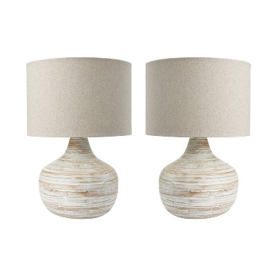 2pk Petite White Stick Lamps With Usb Charging Port And Fabric Shades ...