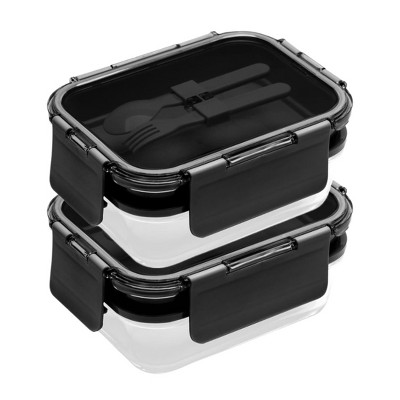 Lexi Home 58.5 Oz. Deluxe 4-in-1 Double Layer Glass Bento Box - Smoky ...