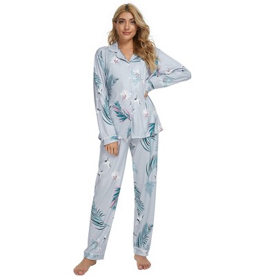 Long Sleeve Floral Pajama Set Gray Large - White Mark : Target