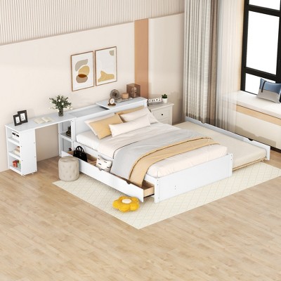 Full Size Wooden Bed With All-in-one Cabinet, Shelf And Trundle, Gray ...