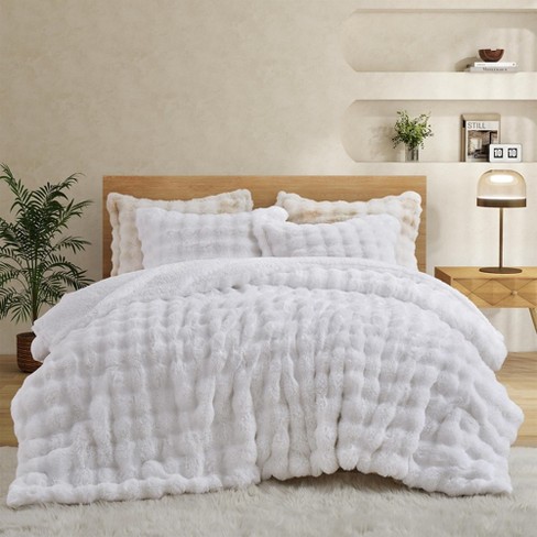 Peace Nest Dual-side Fluffy Faux Rabbit Fur Comforter Set, Plush Fuzzy ...