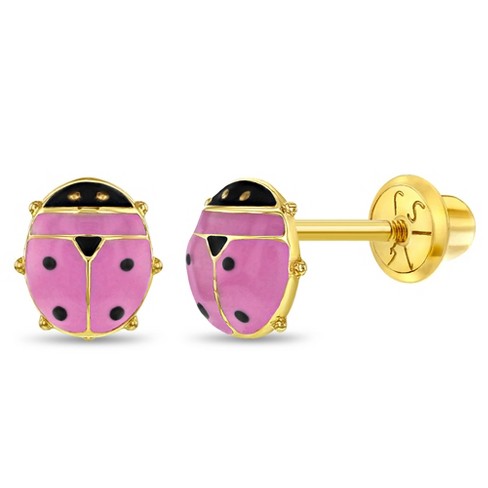 Girls' Garden Ladybug Screw Back 14k Gold Earrings - Pink - In Season ...