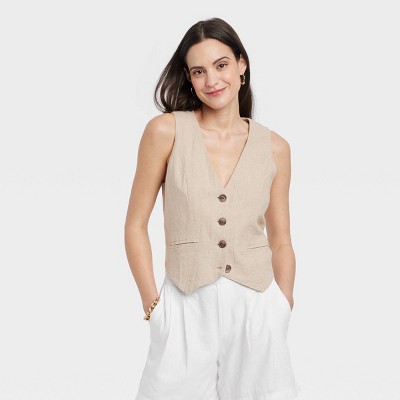 Women's Zip Up High Pile Fleece Vest S Camel -white Mark : Target