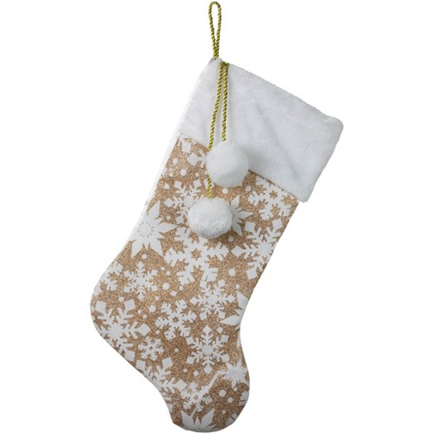 Northlight 20.5" Glittered Gold Christmas Stocking With Snowflakes And ...