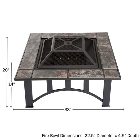 Nature Spring 33" Square Fire Pit With Tile Surround – Black And Orange ...