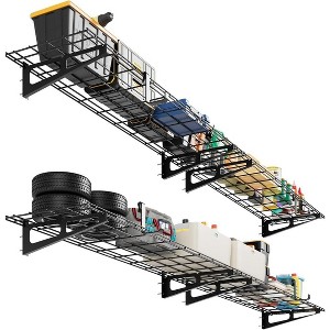 Garage Wall Shelving, 2-Piece Heavy Duty Steel Storage Racks, Black ...