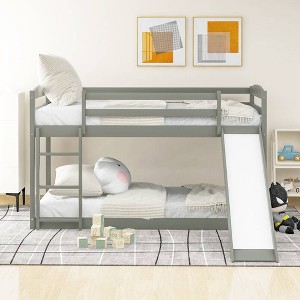 Xiyuyeu Twin Over Twin Bunk Bed With Ladder,wooden Loft Bed With Convertible Slide For Bedroom ...