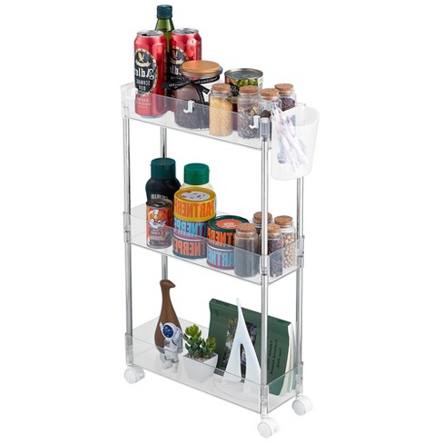 Vecelo 3 Tier Acrylic Rolling Cart, Utility Cart For Kitchen Storage ...