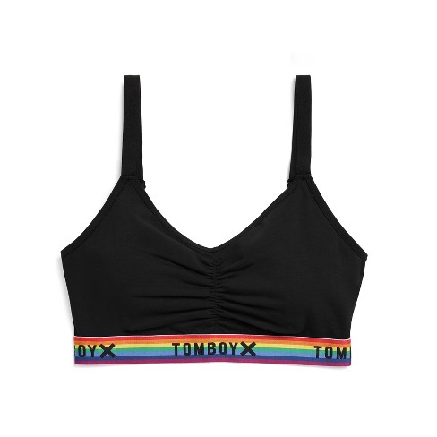 Tomboyx V-neck Bralette, Cotton Adjustable Straps Black Rainbow X Large ...