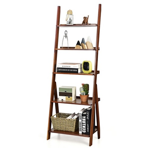 Costway 5-tier Bamboo Ladder Shelf Bookshelf Display Storage Rack ...