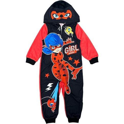 Miraculous Lady Bug Girl's "girl Power" One Piece Hooded Sleeper Pajama ...