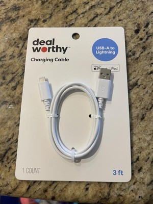 3' Lightning To Usb-a Charging Cable - Dealworthy™ White : Target