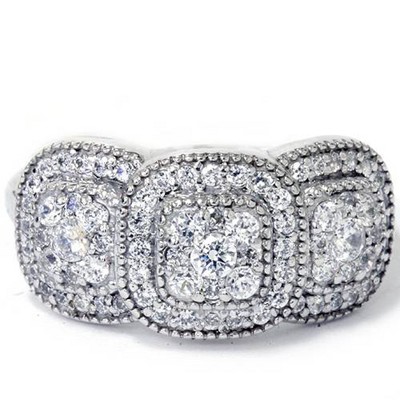 Pompeii3 3/8ct Vintage Natural Diamond Cushion Halo Shape Ring White ...