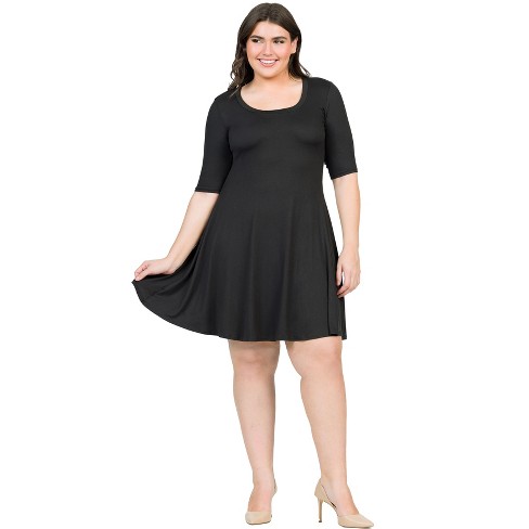 24seven Comfort Apparel Elbow Sleeve Plus Size Knee Length Dress-black ...