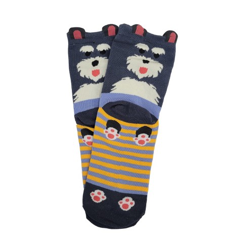 Cute Dog Patterned Crew Socks (women's Sizes Adult Medium) - Dark Gray ...