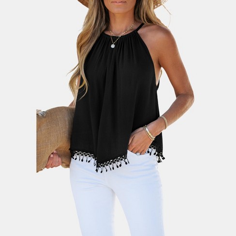 Women's Boho Bliss Woven Fringe Top - Cupshe : Target