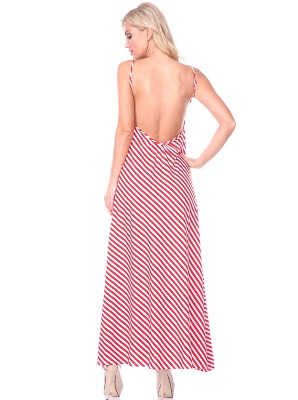 Women's Backless Striped Maxi Dress Red Medium/large - White Mark : Target