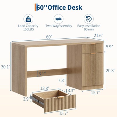 60 inch executive desk with storage, modern home office desk with ...