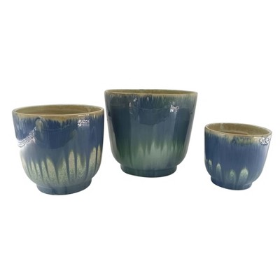 Sagebrook Home 2pc Footed Scratched Ceramic Indoor Outdoor Planter Pots ...