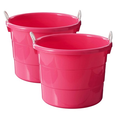 Homz 0402pkdc Stackable Plastic 18 Gallon Utility Storage Container Bucket Tubs With Rope Handles Pink Set Of 2 Buckets Target
