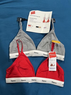 Hanes Originals Women's 2pk Stretch Triangle Bralette Mho102 - Red/gray ...
