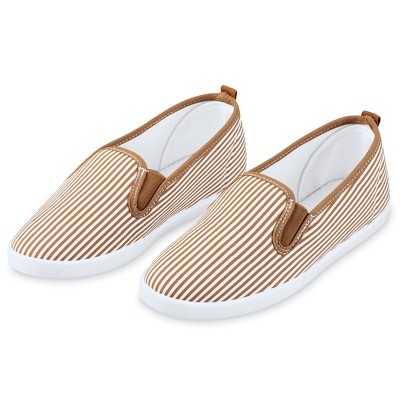 Collections Etc Striped Design With Side Stretch Panel Sneakers 9 Beige ...